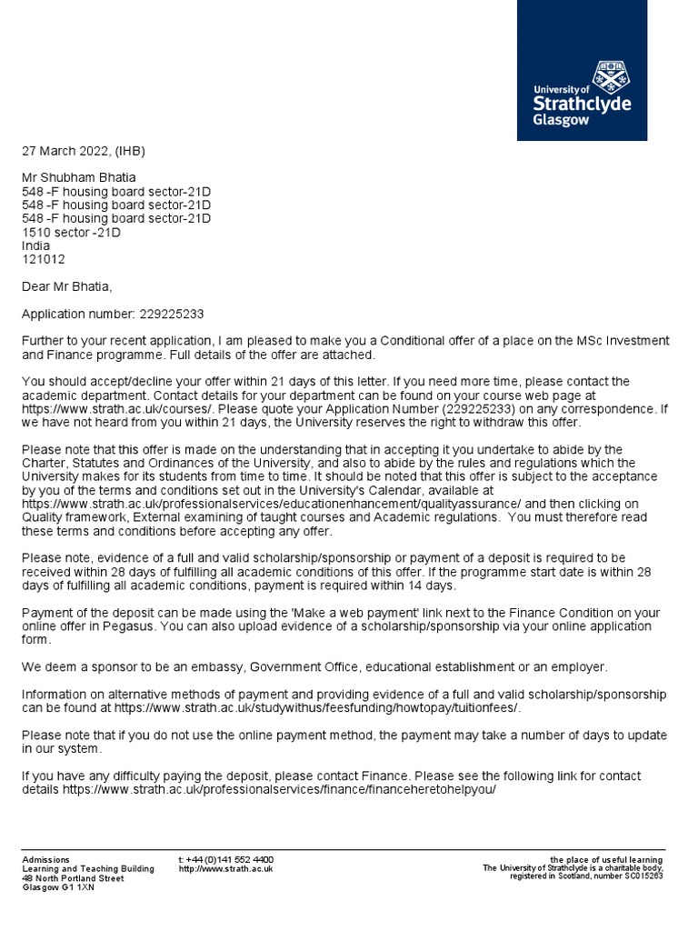 Offer Letter | PDF | Travel Visa | University