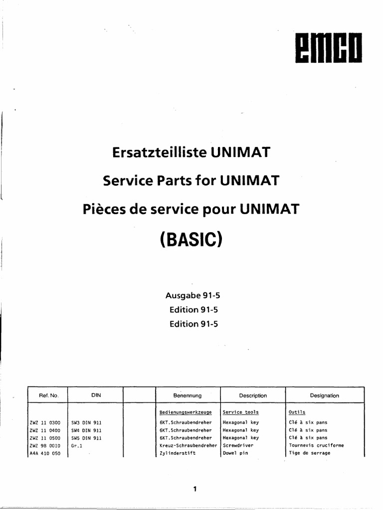 Unimat PC Basic Parts Diagram | PDF