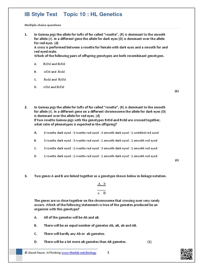 IB Biology: Topic 10 Genetics Test | PDF
