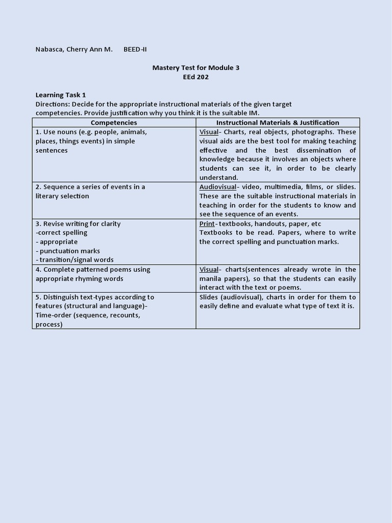 EEd 202 Module 3, Mastery Test | PDF