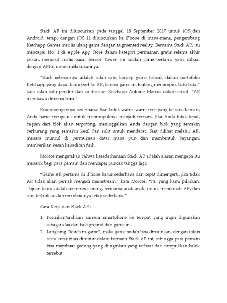 Stack AR: Game Augmented Reality Pertama di iPhone | PDF | Game & Aktivitas