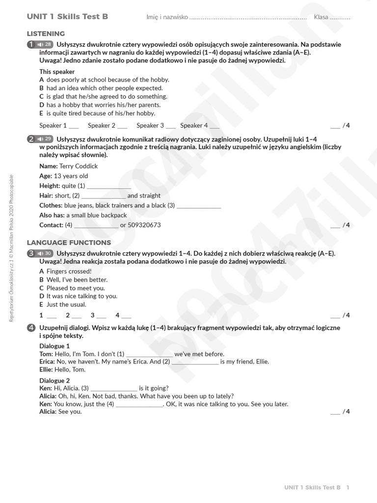 Unit 1 Skills Test B | PDF