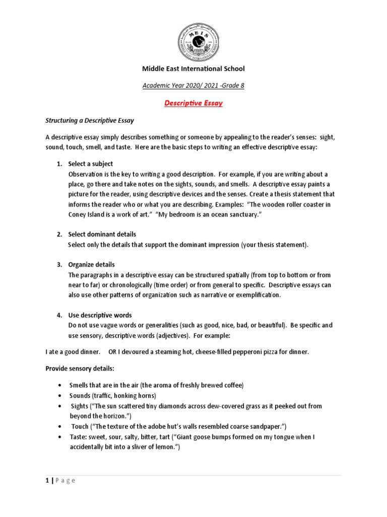 Descriptive Essay Format | PDF | Essays | Taste