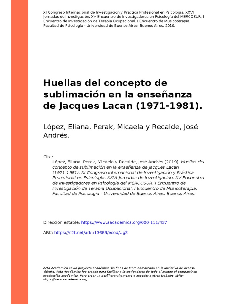 López, Eliana, Perak, Micaela y Rec (... ) (2019) - Huellas Del Concepto de Sublimación en La ...