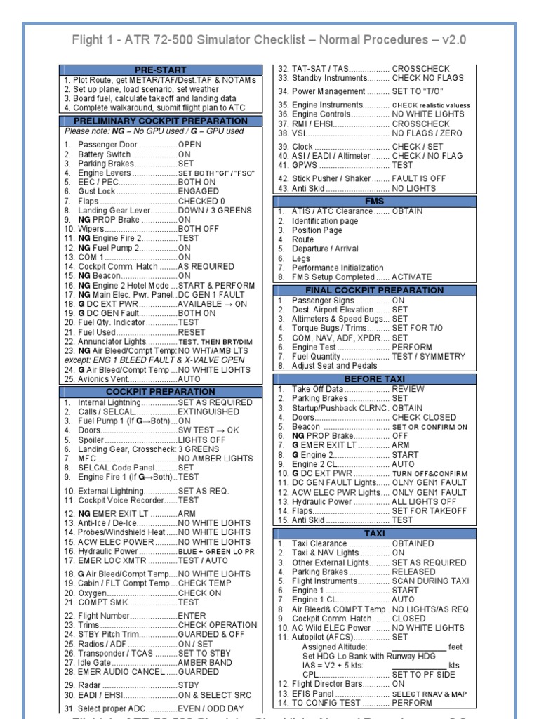 ATR 72-500 Checklist | PDF | Takeoff | Cockpit