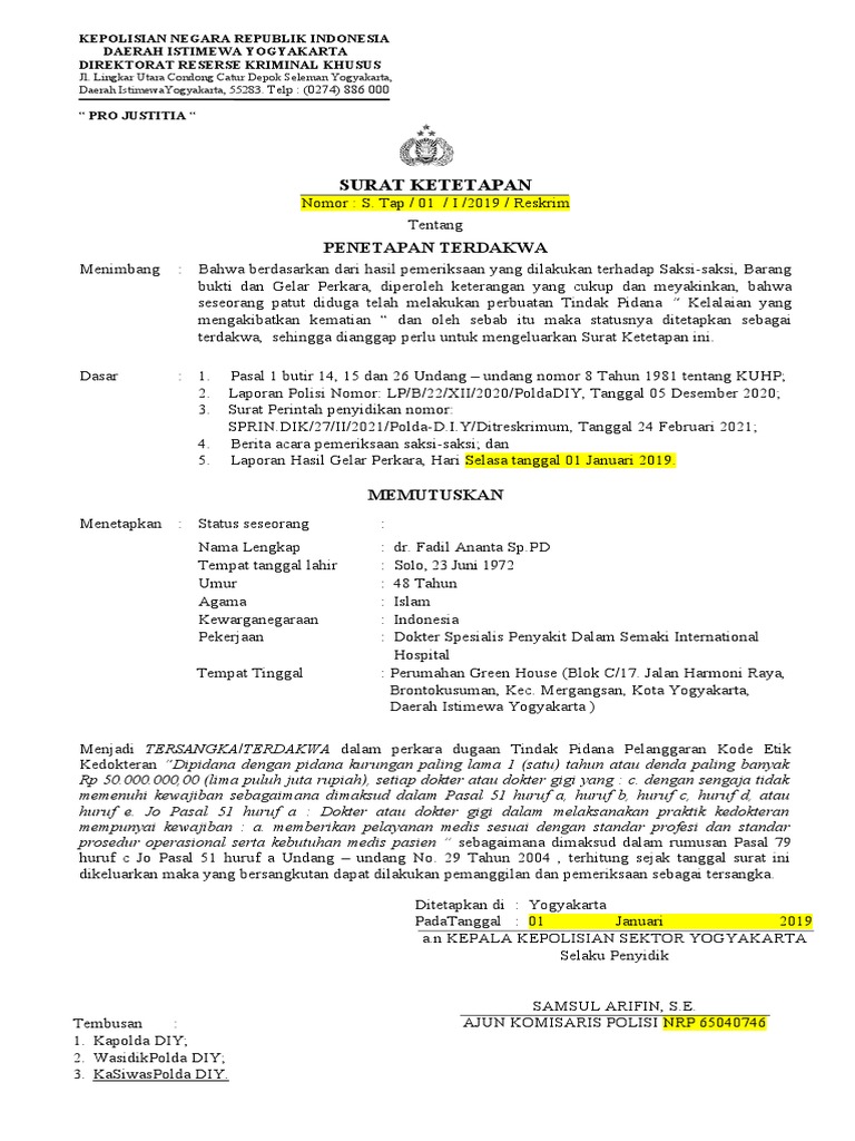 Surat Penetapan Tersangka | PDF