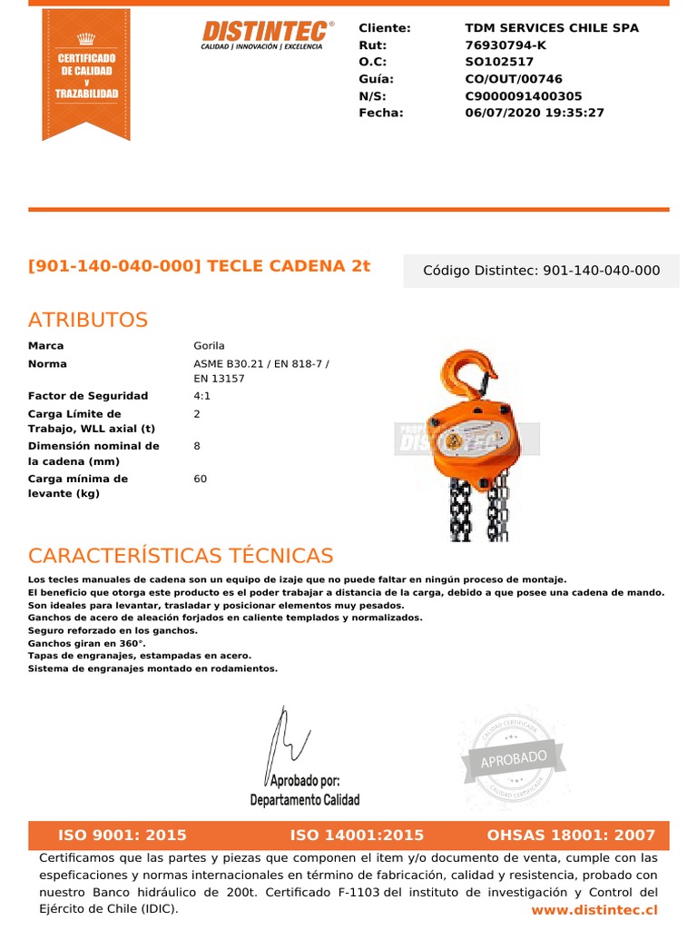 Tecle Manual de Cadena Gorila 2t | PDF