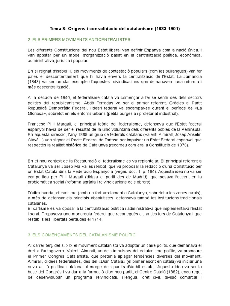 Història - Apunts Tema 8 | PDF