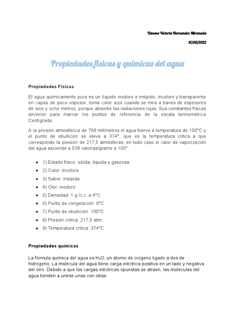 Propiedades Del Agua | PDF | Agua | Propiedades del agua