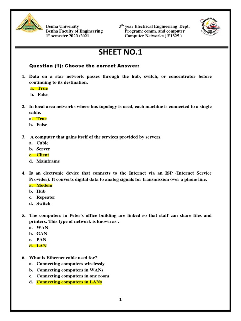Sheet 1 | PDF | Computer Network | Ethernet