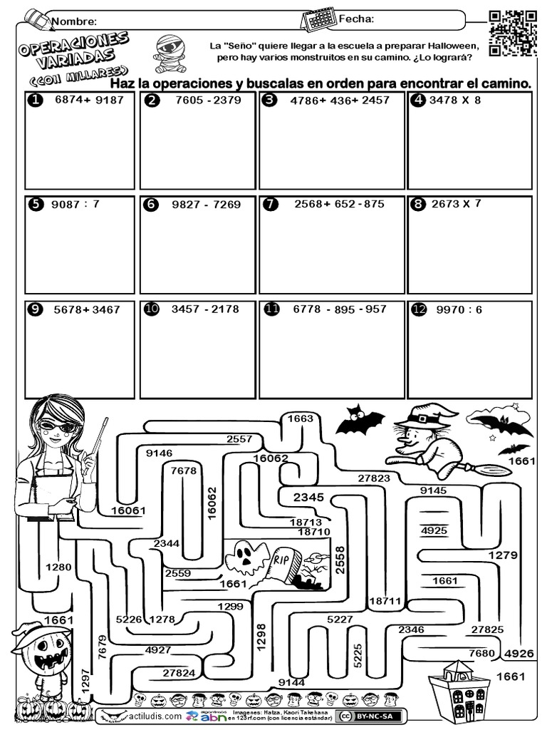 Operaciones Variadas Con Millares Laberinto Halloween 5° | PDF