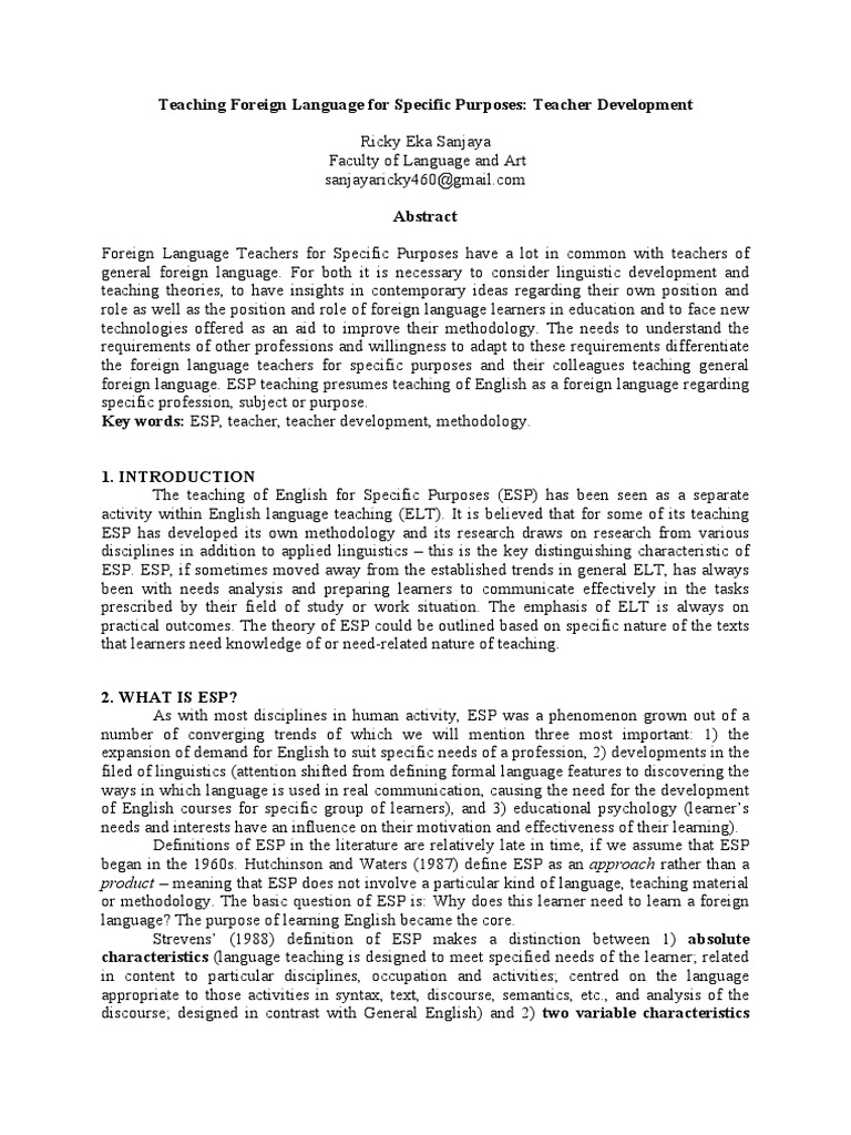 Teaching Foreign Language For Specific Purposes - Teacher Development | PDF