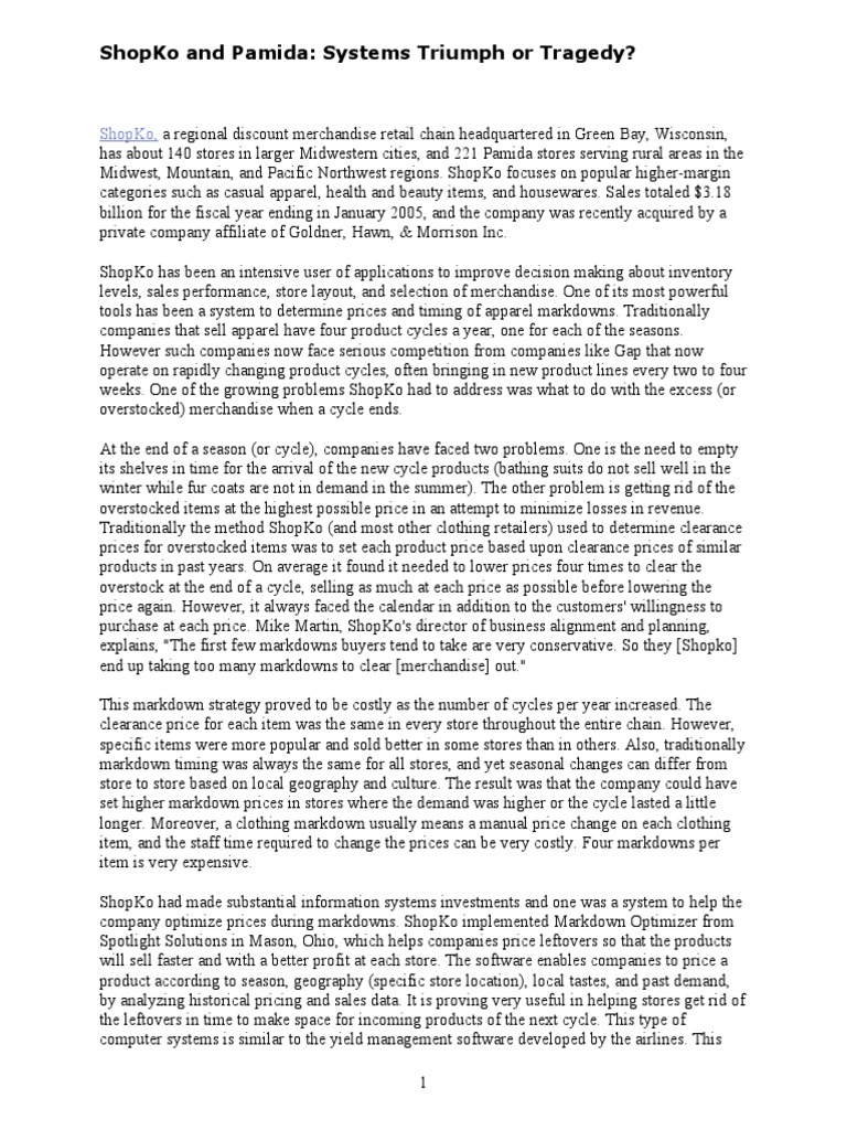 Case Study 6 ShopKo and Pamida | PDF | Warehouse | Merchandising