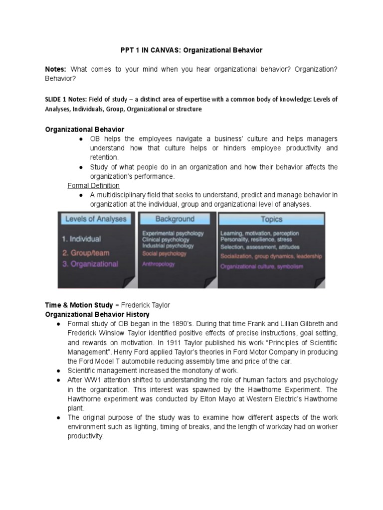 Notes in Organizational Behavior | PDF | Organizational Behavior | Job ...