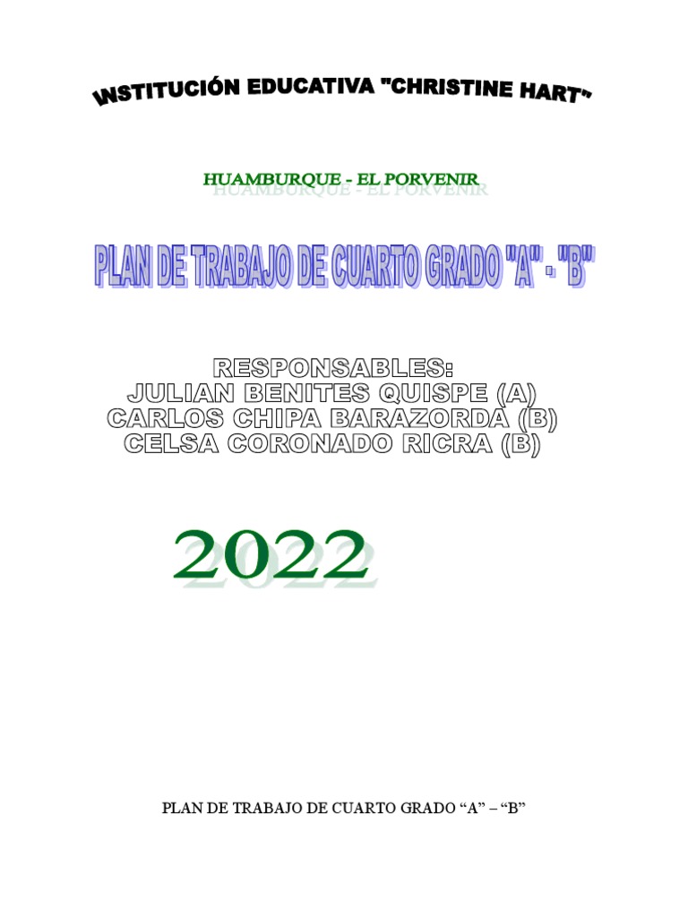 Plan de Trabajo de Cuarto Grado A - B | PDF | Modificación de ...