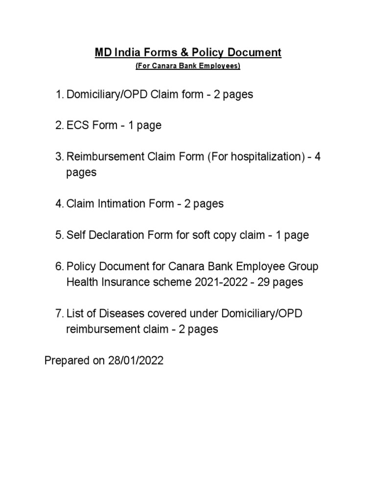 MD India Forms & Policy Document | PDF | Insurance | Cheque