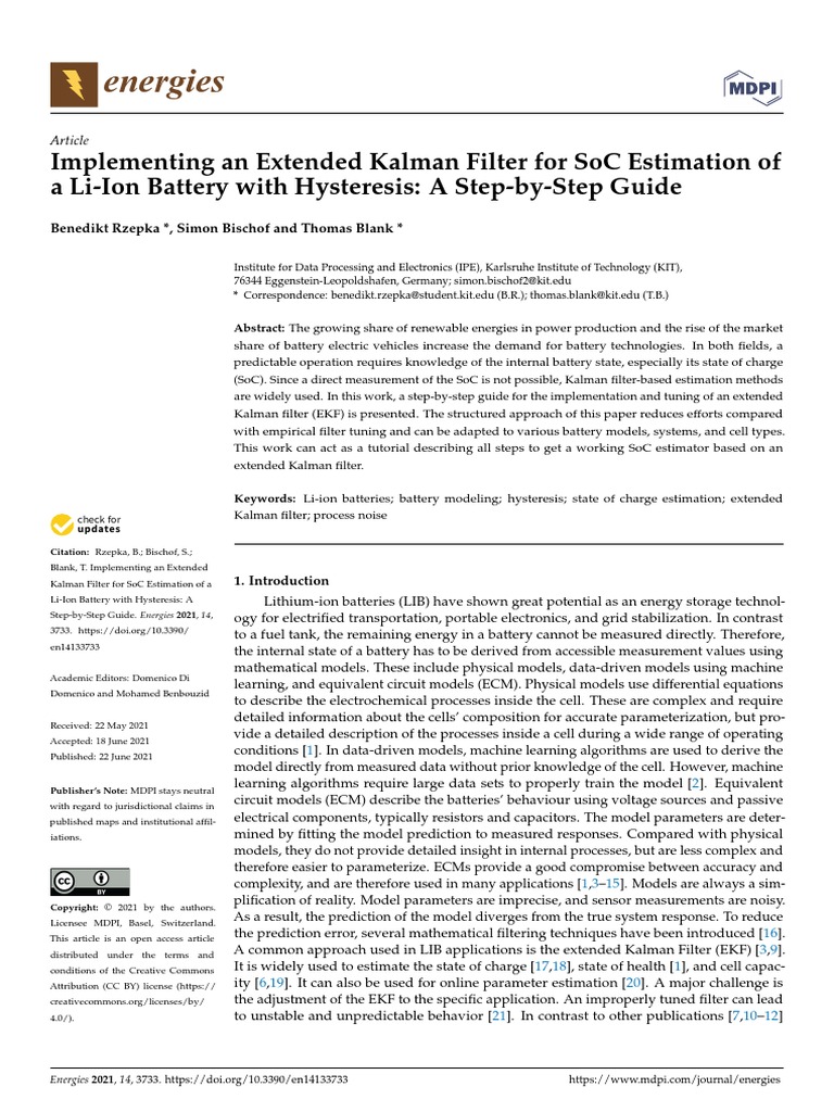 Implementing An Extended Kalman Filter For SoC Est | Download Free PDF | Kalman Filter ...