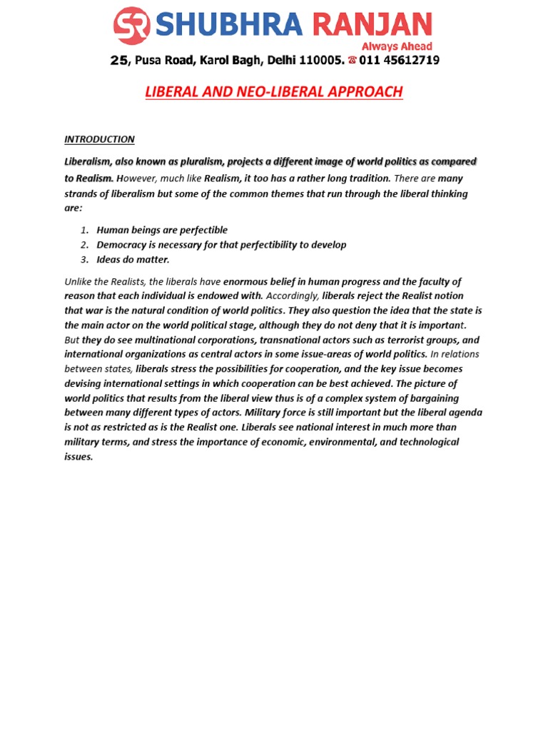 Liberal Approach To IR | PDF | Liberalism | International Relations