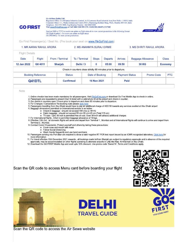 Revised Airticket 12 Jan Sharjah To Delhi | PDF
