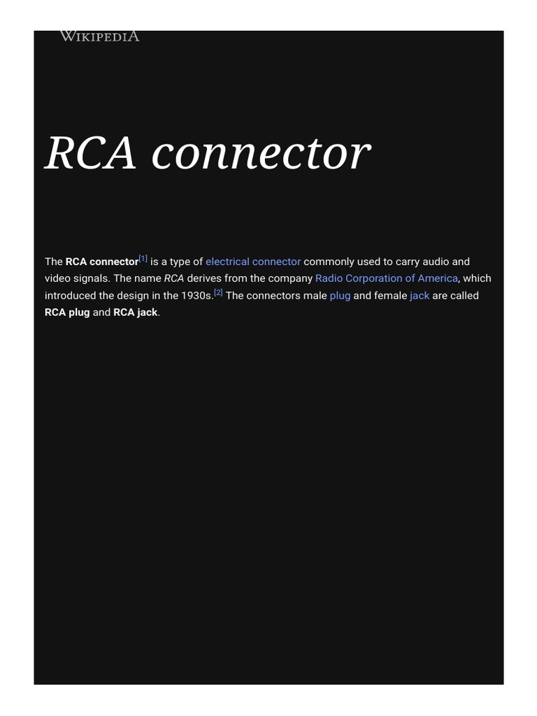 RCA Connector | PDF | Electronics | Telecommunications