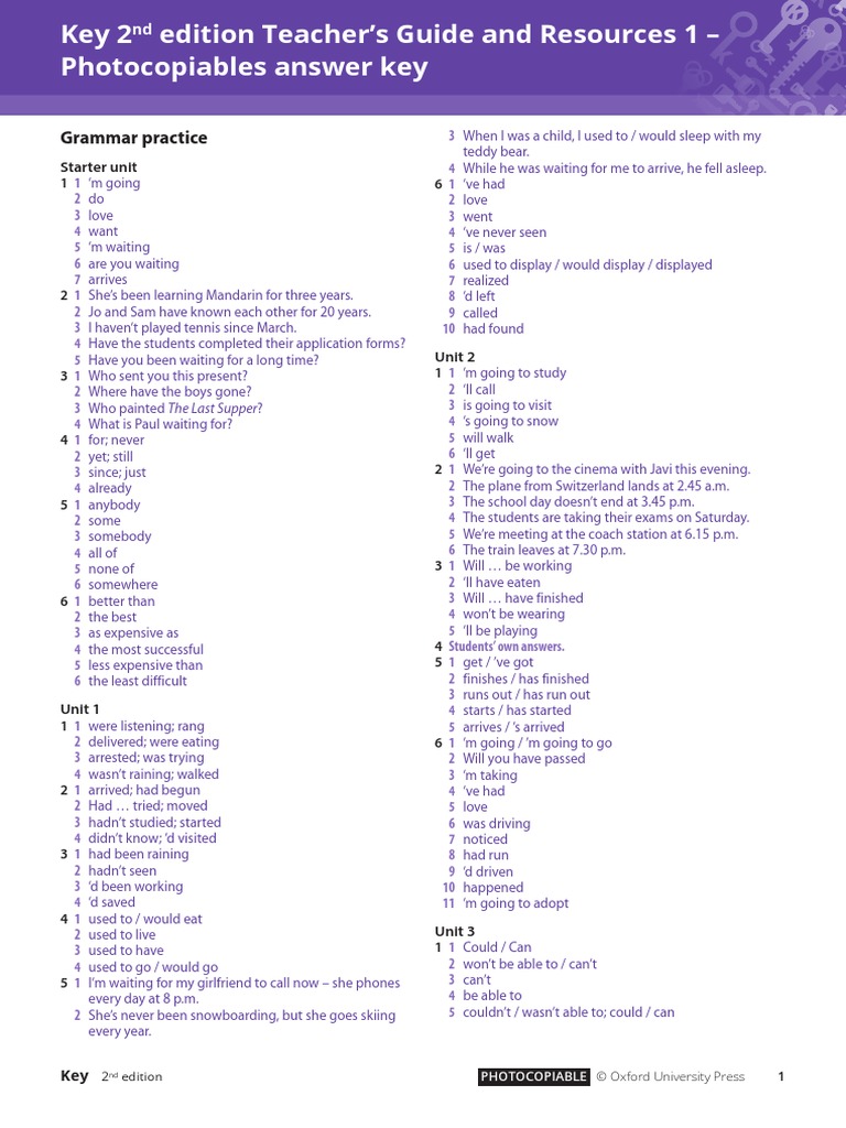 Key2 Grammar Practice Key | PDF
