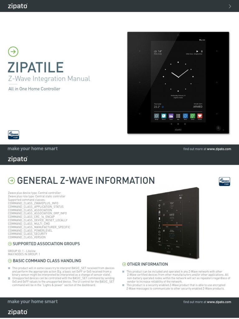 Zipato ZipaTile Z-Wave User Manual 1.0 | PDF | Computer Network | Computing