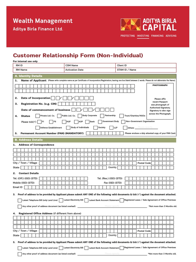 01 BPG - Customer Relationship Form - Non-Individual | PDF | Investing ...