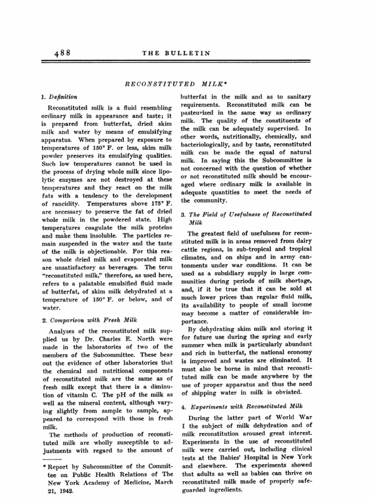 Reconstituted Milk | PDF | Powdered Milk | Milk