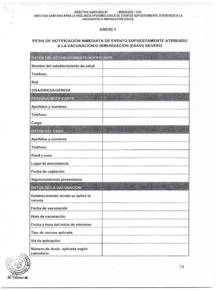 Ficha de Notificacion ESAVI Inmediata | PDF