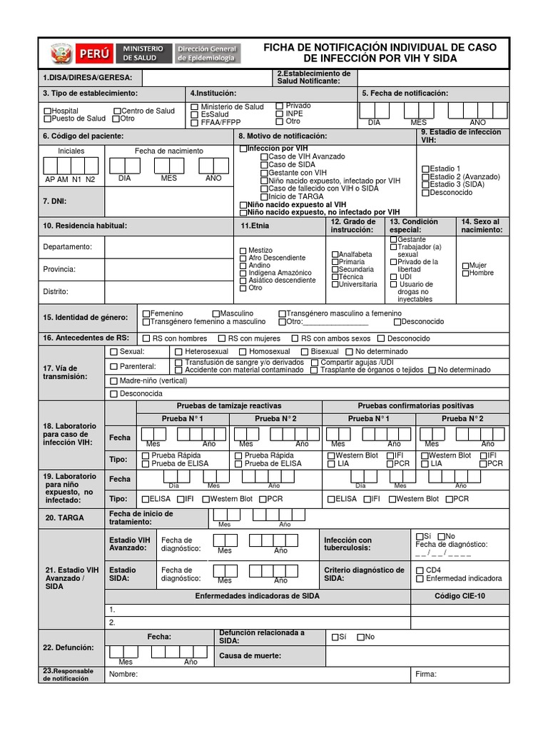 Ficha de Notificación Individual Caso de Infeccion Por VIH y Sida | PDF ...