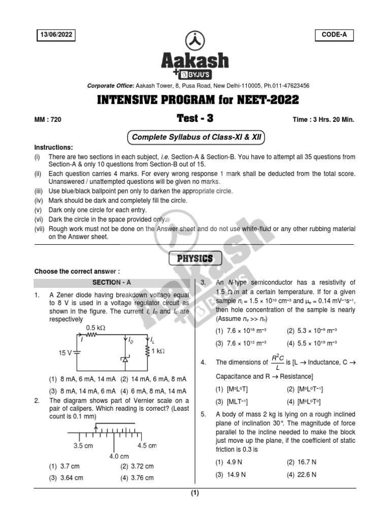 Intensive CST-03 - (Code-A) - 13-06-2022 | PDF | Wavelength | Sodium