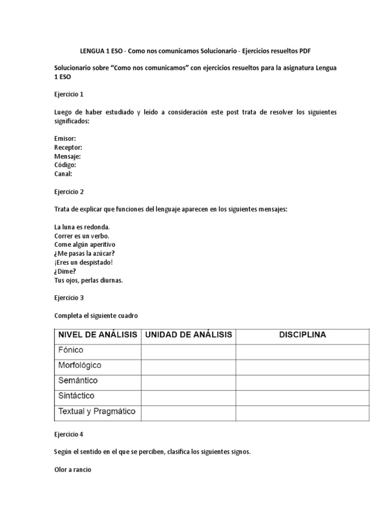LENGUA 1 ESO Como Nos Comunicamos Solucionario Ejercicios Resueltos PDF ...