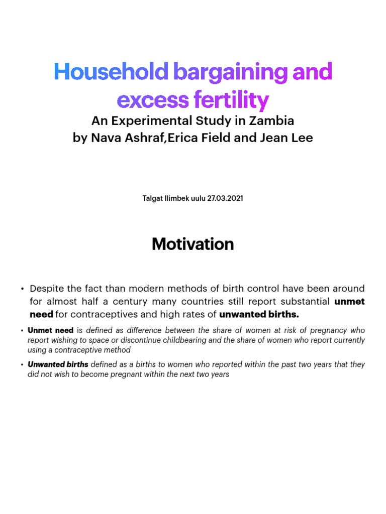 Household Bargaining and Excess Fertility: An Experimental Study in ...