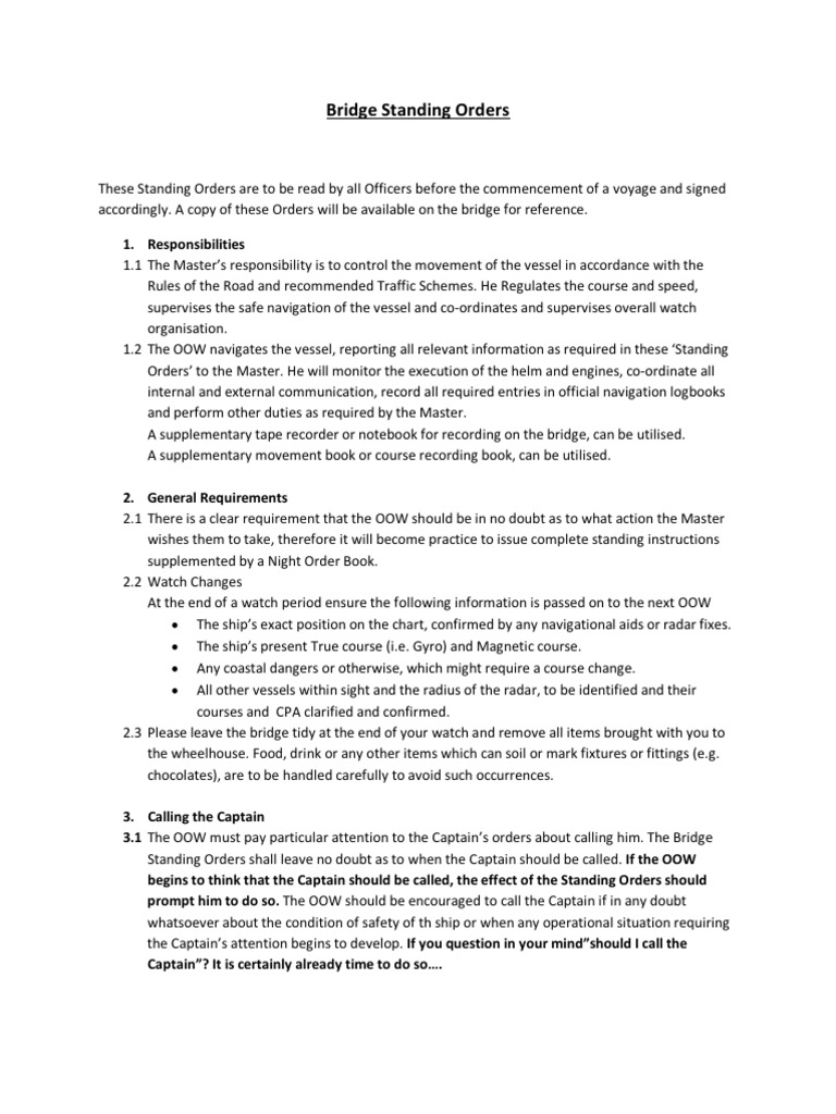 Bridge Standing Orders | PDF | Navigation | Traffic