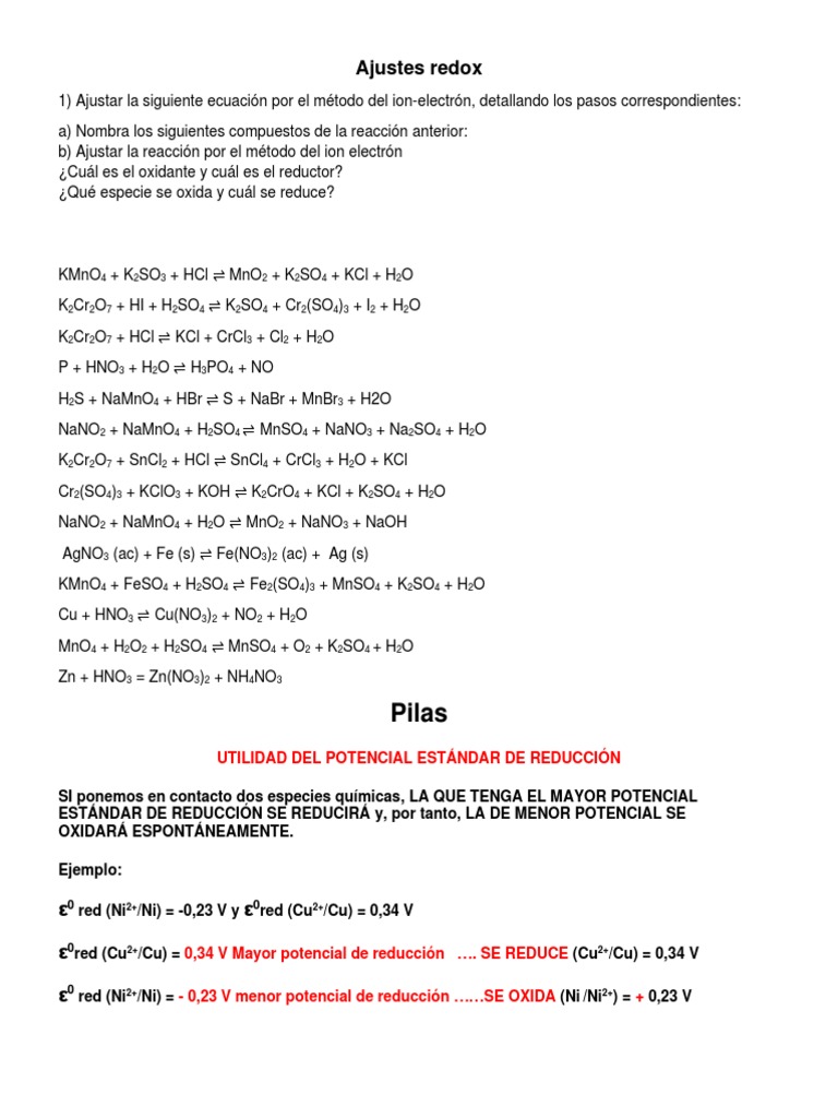 EJERCICIOS REDOX, CELDAS GALVÁNICAS, 1RA Y 2DA LEY DE FARADAY | PDF | Redox | Electrodo