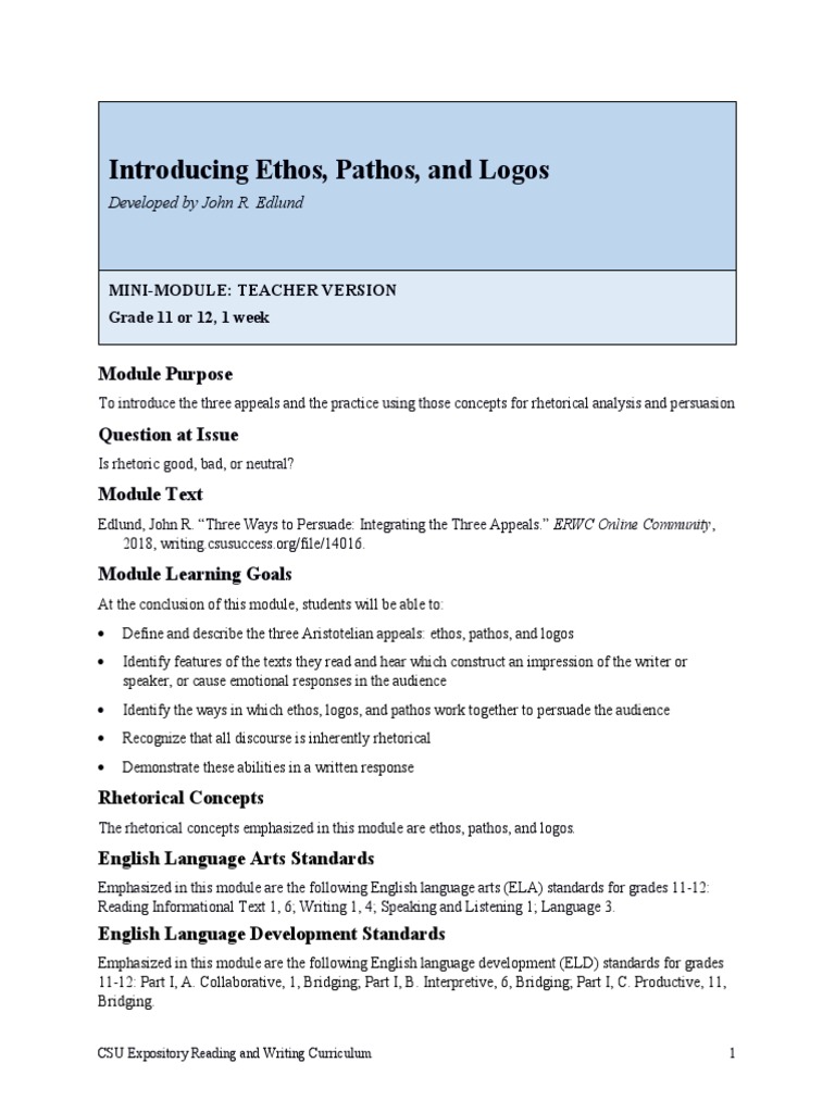 Introducing Ethos Pathos Logos-Teacher Version-Final | PDF | Rhetoric | Logos
