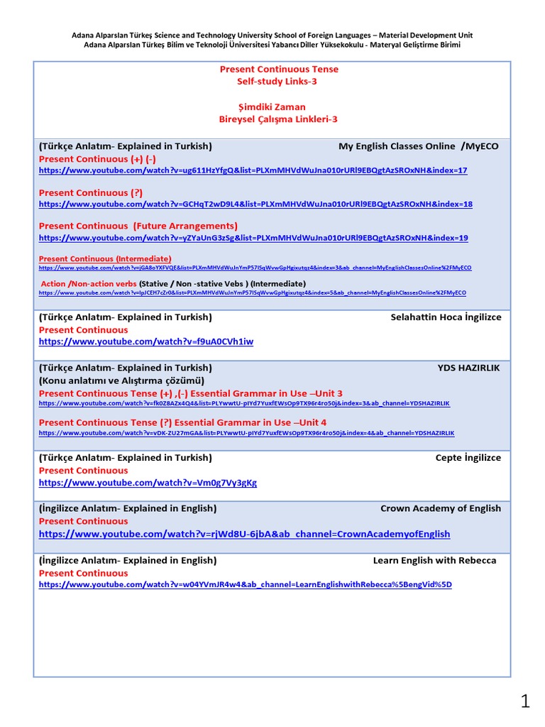 EF Intermediate 1A-Present Continuous-3 | PDF | Grammar | Morphology