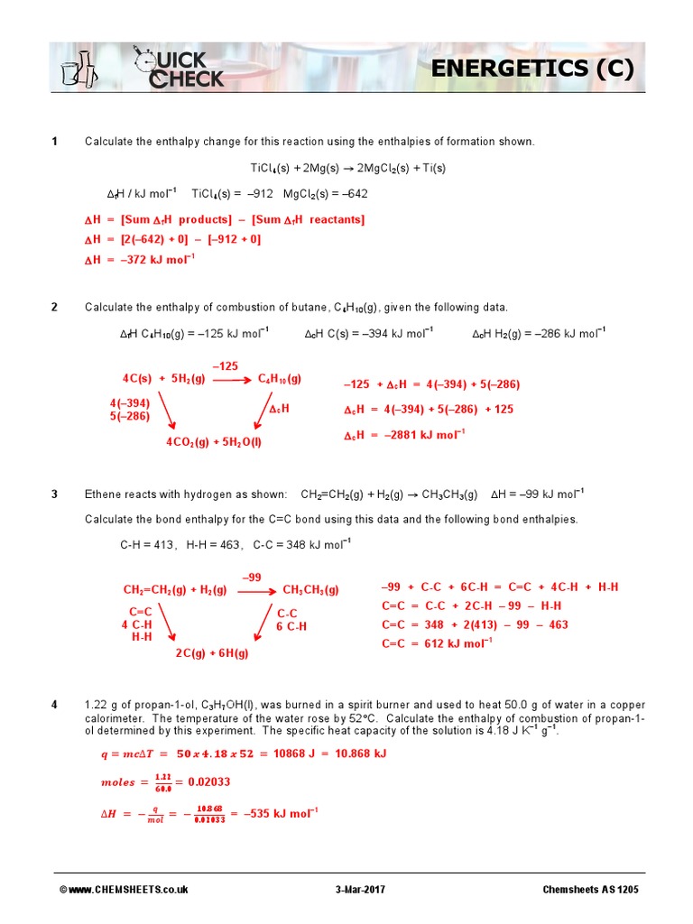 Chemsheets AS 1205 QC Energetics C ANS | PDF | Chemical Substances | Chemistry