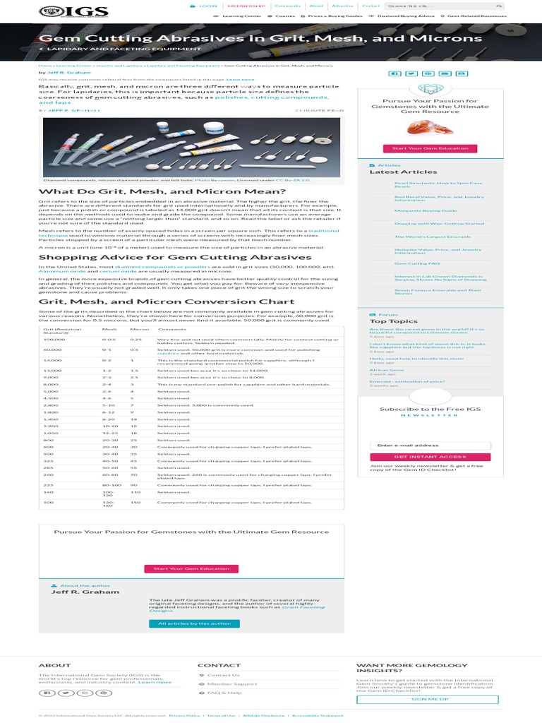 Gem Cutting Abrasives in Grit, Mesh, and Microns - Gem Society | PDF ...