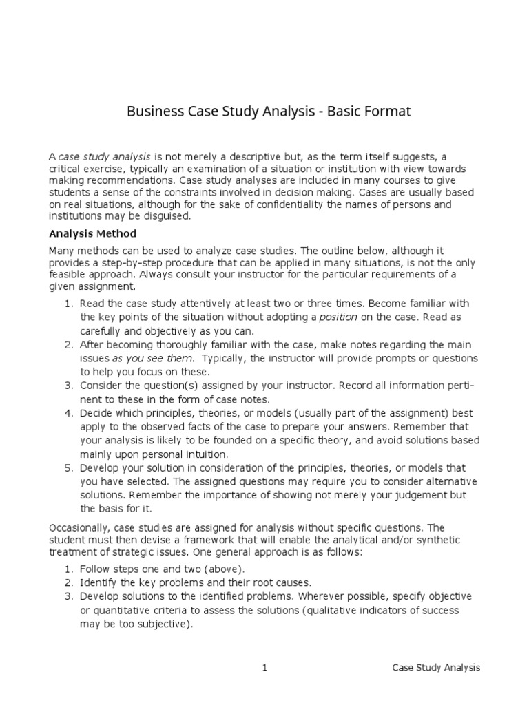 Case Study Format For Business PDF Analysis Theory