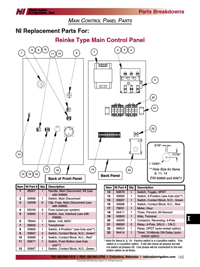p165 NI Main Control Panel Parts | PDF