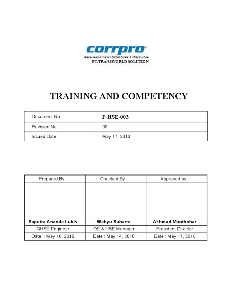 P-HSE-003 Training and Competency | PDF | Employment | Risk