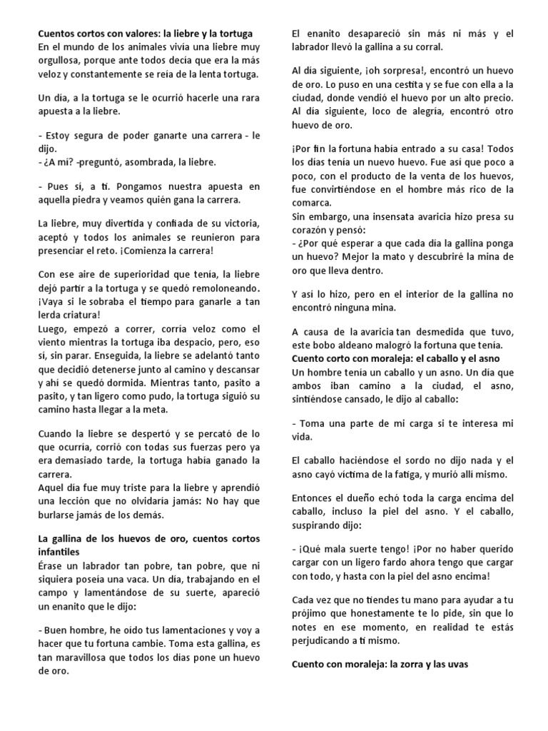 Cuentos Cortos Con Valores Pdf