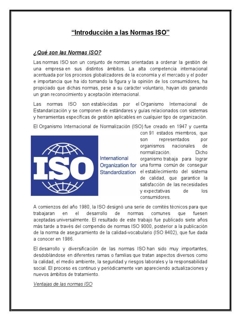 Introducción A Las Normas ISO (Que Son, Cuales Son Las Principale y Una Breve Descripción) | PDF ...