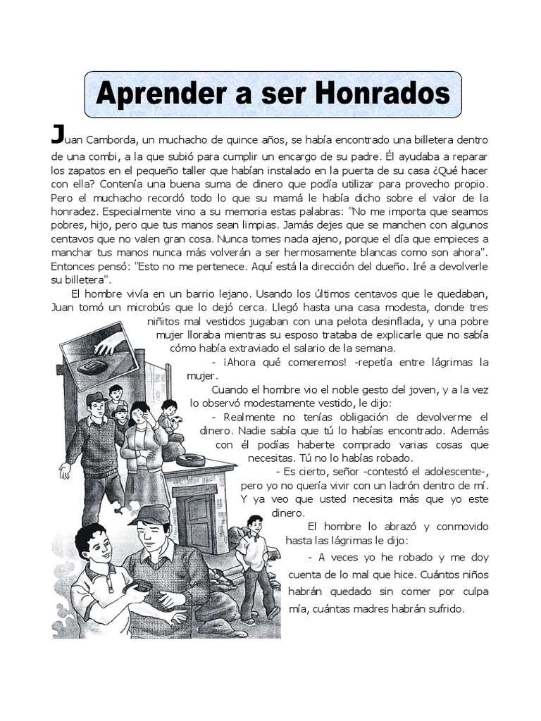 Ficha Aprender A Ser Honrados para Tercero de Primaria | PDF