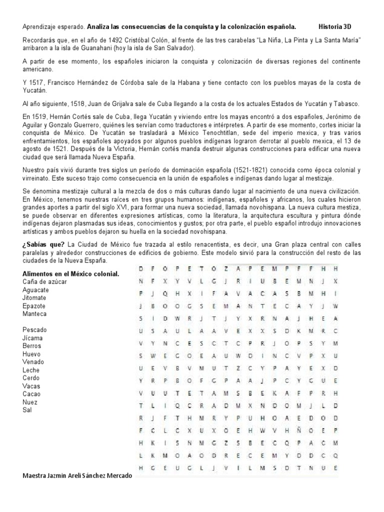 Historia 3 D Sopa de Letras | Descargar gratis PDF | Nueva españa | México