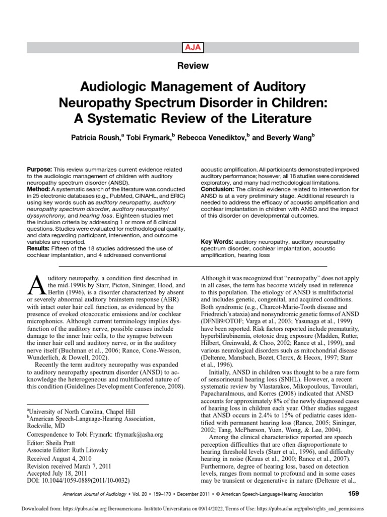 Audiologic Management of AuditoryNeuropathy Spectrum Disorder in ...