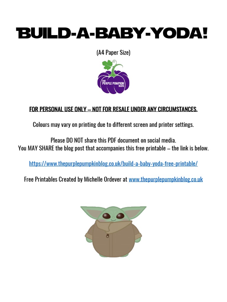 Build A Baby Yoda Free Printable Paper Craft Large A4 Size | PDF