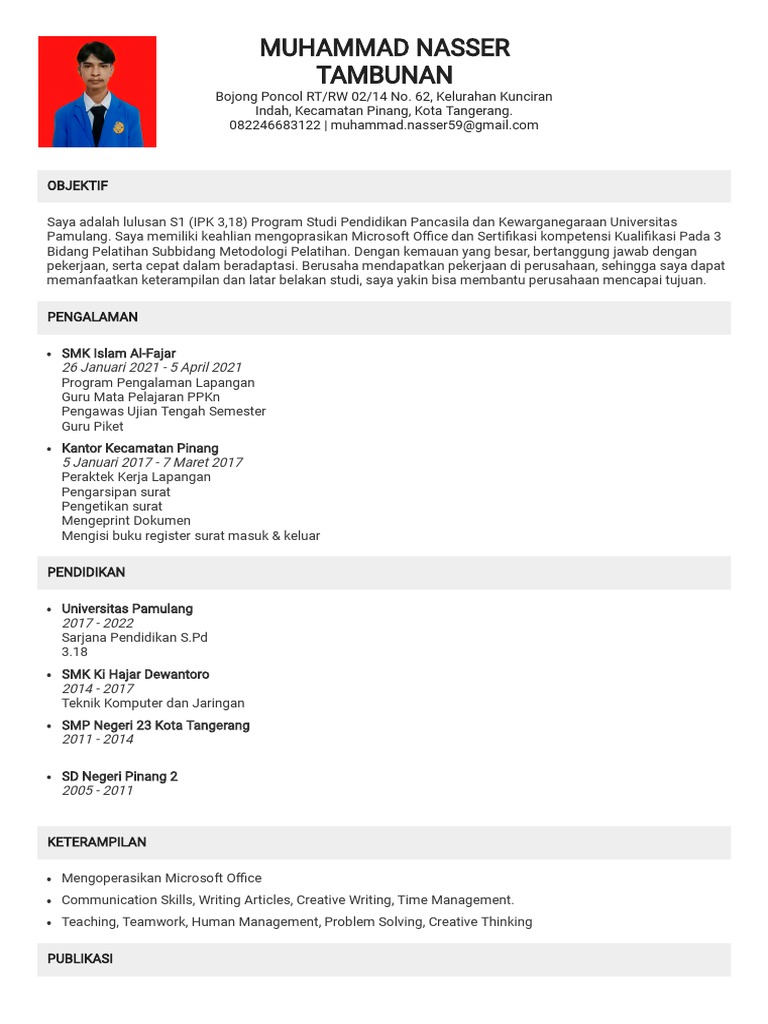 CV - Muhammad Nasser | PDF | Karier & Perkembangan