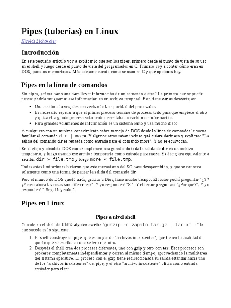 Pipes en Linux: Uso y Programación | PDF | Interfaz de línea de comando ...